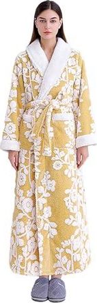 Generic Peignoir long en polaire pour femme - Chaud - En peluche - Avec motif de manteau, jaune, M