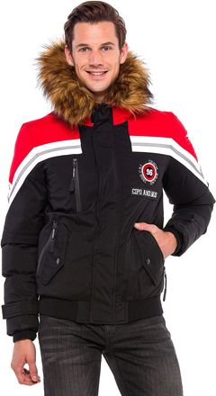 Cipo & Baxx Herren Mantel CM158 Schwarz - Stylische Winterjacke im modernen Design mit warmem Innenfutter, abnehmbarer Kapuze und funktionalen Details f&uuml;r kalte T