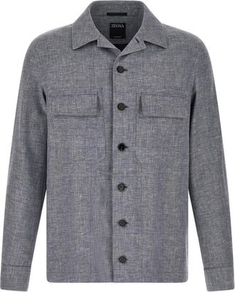 Ermenegildo Zegna Homme, Vestes, Bleu, Taille: 2XL Chemise crois&eacute;e en lin, laine et soie