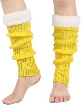 Generic Chaussettes tricot&eacute;es originales pour femmes Chaussettes chaudes en tricot poilu Chaussettes empil&eacute;es No&euml;l Chauffage de bureau, jaune, taille unique