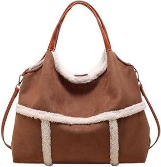 Generic Sac cabas en daim pour femme, doubl&eacute; de fausse laine dagneau, grande capacit&eacute;, style vintage. (Brown)