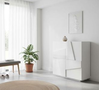 Dmora Schuhregal Joel, Mehrzweckschrank mit 2 Türen, Schuhregal für den Eingangsbereich, 100 % Made in Italy, 81 x 38 x 86 cm, glänzendes Weiß mit Details