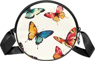 Generic Sac &agrave; bandouli&egrave;re rond pour femme, petit sac &agrave; bandouli&egrave;re avec fermeture &eacute;clair et bretelles r&eacute;glables, style d&eacute;contract&eacute;, motif papillons color&eacute;s