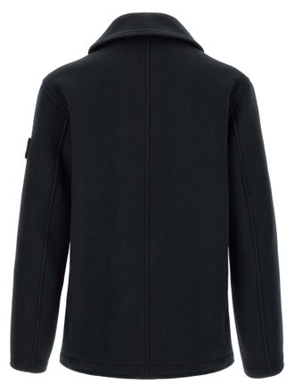 Stone Island Double-Breasted Cotton Coat - Black