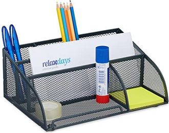 Relaxdays Schreibtisch Organizer, 5 F&auml;cher, Mesh Design, Metall, HBT: 10,5x25,5x17 cm, Utensilienbox f&uuml;r B&uuml;ro, anthrazit