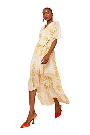 Little Mistress Robe Portefeuille pour Femme Motif Floral Jaune Taille Unique