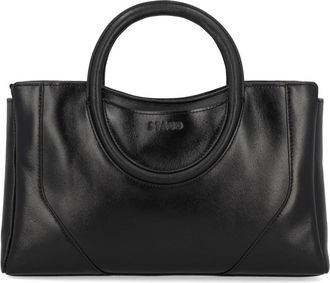 Staud Womens Maude Mini Satchel Bag Black Cow Leather Handbags Hand
