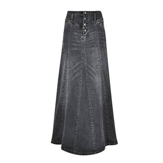 Generic Jupe longue en jean taille haute boutonn&eacute;e pour femme - Style vintage - Coupe trap&egrave;ze - Pour l&eacute;t&eacute; - D&eacute;contract&eacute;e - Jupe maxi d&eacute;t&eacute; fluide - Robe longue