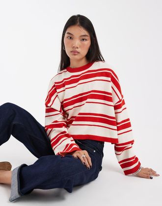 & Other Stories pull court oversize en coton &agrave; rayures rouges