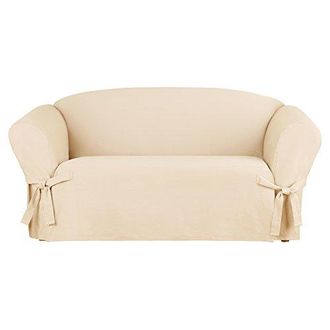 Sure Fit Home Decor SureFit Cotton Duck Einteiliger Schonbezug mit Bändern (Loveseat, Natur)