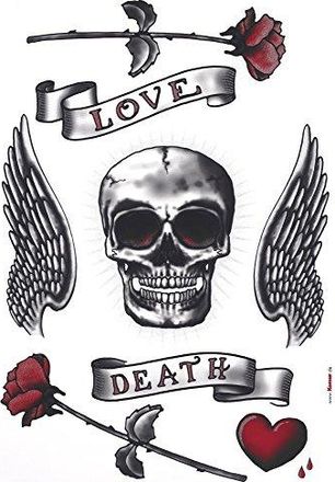 Komar Deco-Sticker |CALAVERA | 50 x 70 cm | Wandtattoo, Wandbild, Wandsticker, Wandaufkleber, Walltattoo, Totenkopf, Rosen, Gothic, Liebe, Tot -17020h
