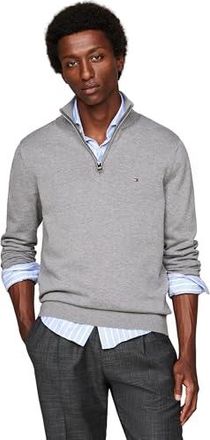 Tommy Hilfiger Pull avec Fermeture &Eacute;clair Homme Mock Neck Demi-Fermeture &Eacute;clair, Gris (Medium Grey Heather), XXL