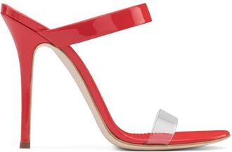 Generic Mules &agrave; talons hauts &agrave; bride arri&egrave;re pour femme - Bout ouvert - Escarpins &agrave; enfiler - Deux sangles - Sandales d&eacute;t&eacute; habill&eacute;es, Rouge, 41 EU