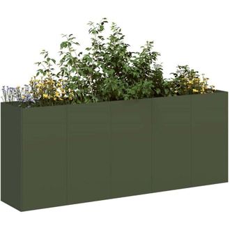 vidaXL Vidaxl - Jardini&egrave;re en acier lamin&eacute; &agrave; froid vert olive 200x40x80 cm - Fond ouvert pour drainage efficace - Stabilit&eacute; renforc&eacute;e avec supports internes
