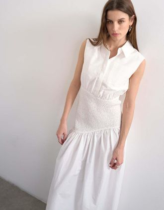 Topshop Robe chemise sans manches &agrave; taille basse - Blanc