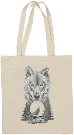 Generic Sac fourre-tout en coton naturel avec motif loup hurlant dans une for&ecirc;t Blanc