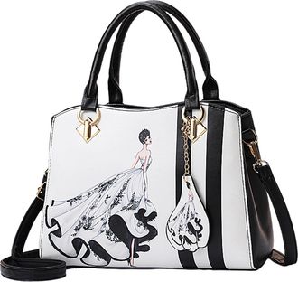 Nicole & Doris Damen Handtasche Elegante Mittelgro&szlig; Umh&auml;ngetasche Muster Henkeltasche Retro Handtaschen PU Leder Schultertaschen mit Anh&auml;nger Schwarz