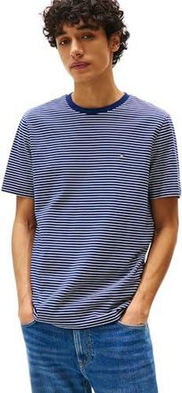 Tommy Hilfiger T-Shirt Manches Courtes Homme Seasonal Solid Tee avec Col Ras-du-Cou, Multicolore (Preppy Navy/Ivory Petal), XL