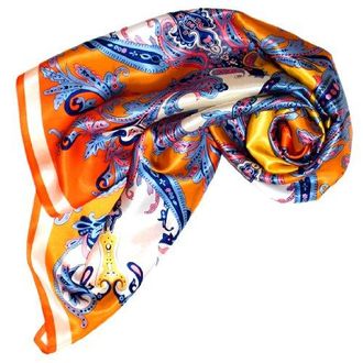 Lorenzo Cana Foulard pour la femme - écharpe de 100% soie pour le printemps et l´été, carré avec les mesures de 90 x 90 cm - orange jaune rose bleu blanc