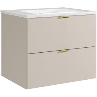 Vente-Unique Meuble de salle de bain suspendu avec vasque &agrave; encastrer - Beige - 60 cm - LAVENA