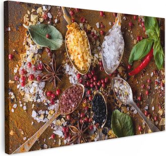 MuchoWow © Leinwandbilder Groß 120x80 cm XXL Wall Art Decoration Bilder für die Wand Deko Canvas Wanddekoration Wohnzimmer Bild Küche - Gewürze - Kräuter - Löf