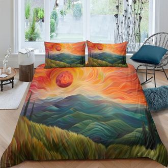 Generic Bedding Bettw&auml;sche-Set 135X200 Cm Vertr&auml;umte Landschaft 100% Mikrofaser Bettbezug Mit Rei&szlig;verschluss Und 2 Kissenbezug Bettbez&uuml;ge Super Weiche Atmungs