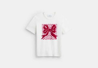 Coach Klassisches T-Shirt Aus Biobaumwolle Mit Quadratischem Print Mit Signature-Schleife