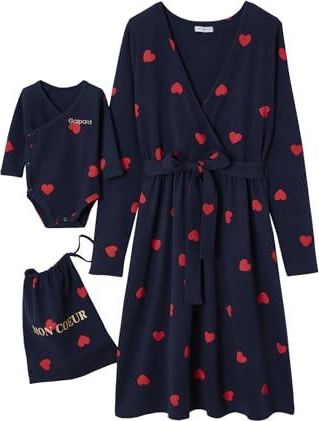 Envie de Fraise Kit Maternit&eacute; Mon Coeur Chemise de Nuit Grossesse + Body b&eacute;b&eacute; + pochon Marine 38/40