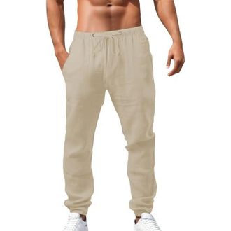 Generic Pantalon de plage baggy pour homme - Pantalon en lin avec taille &eacute;lastique - Pantalon d&eacute;t&eacute; - Grandes tailles - Pantalon de surv&ecirc;tement respirant - Cou