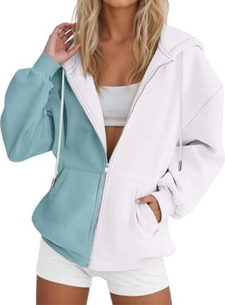 Generic Vestes pour femmes 2026 &agrave; capuche &agrave; fermeture &eacute;clair &agrave; manches longues surdimensionn&eacute;es en polaire avec poches pour v&ecirc;tements dautomne 2025, bleu, XXL