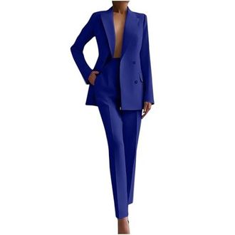 Generic Tenue 2 pi&egrave;ces pour femme - Blazer &agrave; double boutonnage et pantalon de travail &agrave; jambe droite - Blazer d&eacute;contract&eacute; - Costume habill&eacute; pour le bureau et 