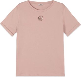 Oltre Femme, Tops, Rose, Taille: 36 FR T-shirt avec intarsia et cristaux