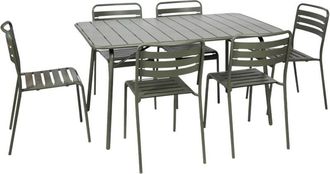 Sweeek Table de jardin pliante m&eacute;tal + 6 assises. Amelia. kaki. 141.2 x 80 x 72.5cm