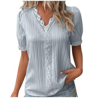 Generic Chemises tendance et &eacute;l&eacute;gantes en dentelle &agrave; manches courtes d&eacute;t&eacute; 2025 avec d&eacute;coupe brod&eacute;e et col en V pour femme - Couleur unie - Tenue d&eacute;contract&eacute;e 