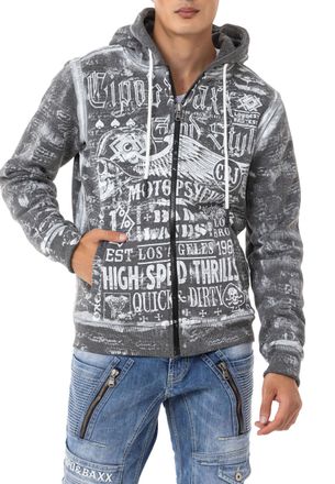Cipo & Baxx Herren Sweatjacke Hoodie CL544 Anthrazit - Stylischer Pullover im Modernen Casual Streetwear Stil mit Rei&szlig;verschluss & Kapuze f&uuml;r Alltag Freizeit & Pa
