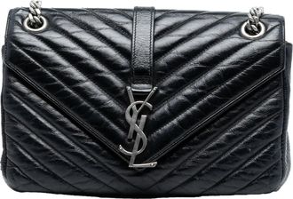 Saint Laurent Hobo Bags - Medium Crinkled Calfskin Punk Chain Bag - Gr. unisize - in Schwarz - f&uuml;r Damen