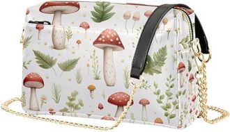 Mnsruu Sacs à bandoulière pour femme, joli sac à main en cuir avec motif de feuilles de champignons rouges