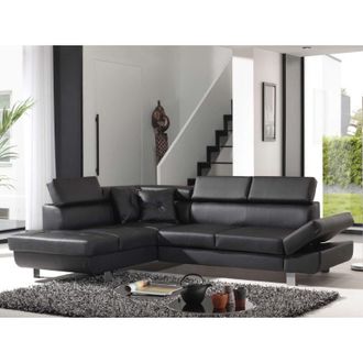 Best Mobilier Bestmobilier - Lisbona - ecksofa mit schlaffunktion - aus pu - mit verstellbaren kopfstützen - links - schwarz