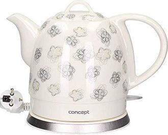 Concept Hausgeräte RK0010ne Keramik Wasserkocher, Einzigartiges Design, attraktivem Blumendesign, 1 L, Weiß, 1100 W