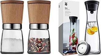 WMF Ceramill Nature Salz und Pfeffer Mühle Set 2-teilig, unbefüllt & Basic Wasserkaraffe aus Glas, 1 Liter, Glaskaraffe mit Deckel, Silikondeckel, CloseUp