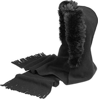 Lierys Cagoule en polaire - Fausse fourrure - Couleur unie - Avec franges - Fabriqu&eacute; en Italie - Pour femme - Automne/hiver - Noir - Taille unique