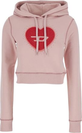 Diesel Femme, Sweatshirts et sweats &agrave; capuche, Rose, Taille: 40 FR Cropped Sweat &agrave; capuche With Rhinestoned Heart