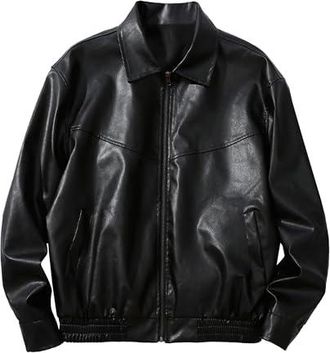 Generic Veste en cuir pour homme - Veste de motard tendance pour homme - Automne - Faux PU - Hip Hop - Oversize - Streetwear, Noir, M