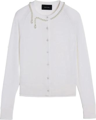 Simone Rocha Femme, Pulls, Blanc, Taille: 38 FR Beaded Classic Merino Silk Cardigan