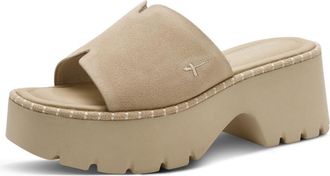 Tamaris Damen Pantolette mit Blockabsatz Leder, beige, 40 EU
