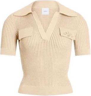 Patou Femme, Tops, Beige, Taille: 42 FR Polo en maille de coton brod&eacute;
