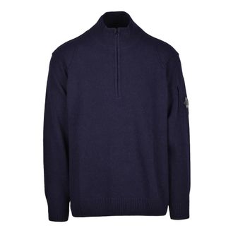 C.P. Company C.p. Company - Pull en m&eacute;lange de laine &agrave; col polo - Homme - Pulls - Bleu - Taille: S
