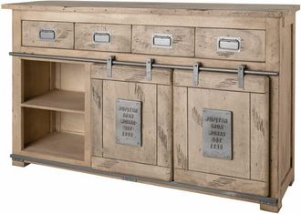 Massivmoebel24 Sideboard Mango 150x45x90 whitewash lackiert railway 319