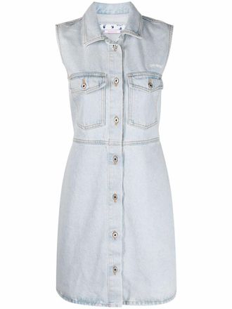 Off-white robe sans manches en jean &agrave; logo - Bleu