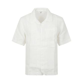 C.P. Company C.p. Company, Homme, Chemises, Blanc, Taille: L Logo Linen Bowling Shirt